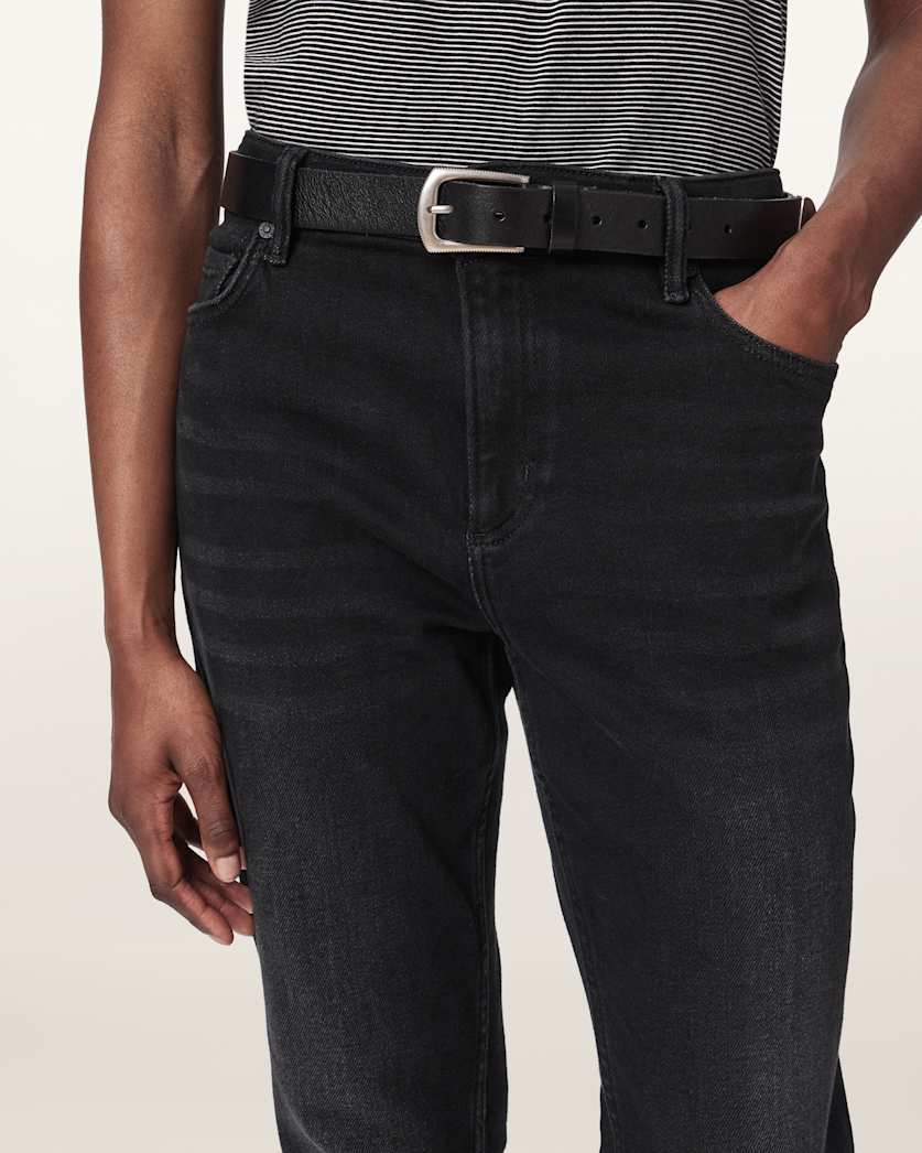 Teo Slim Leather Belt Black | ALLSAINTS